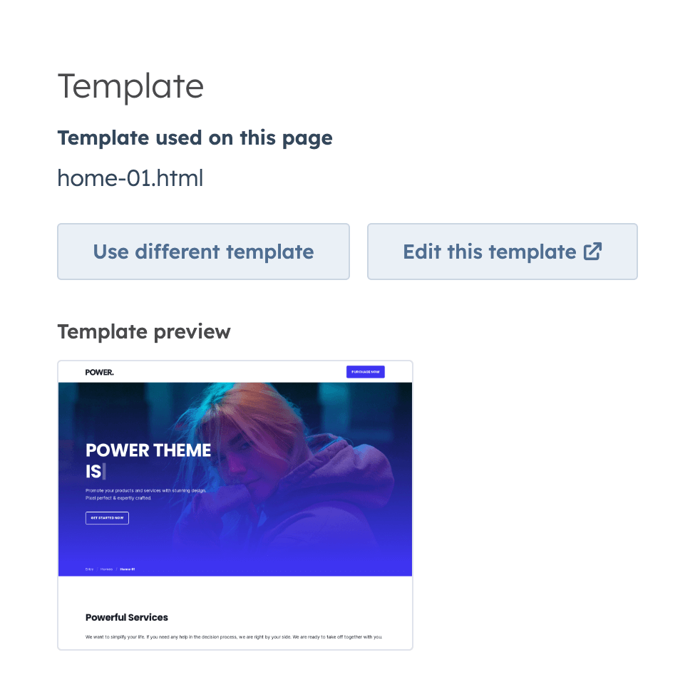 How can I change the template for an existing page?