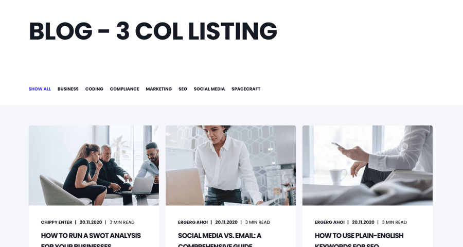 How do I edit the filters on the blog listing page?