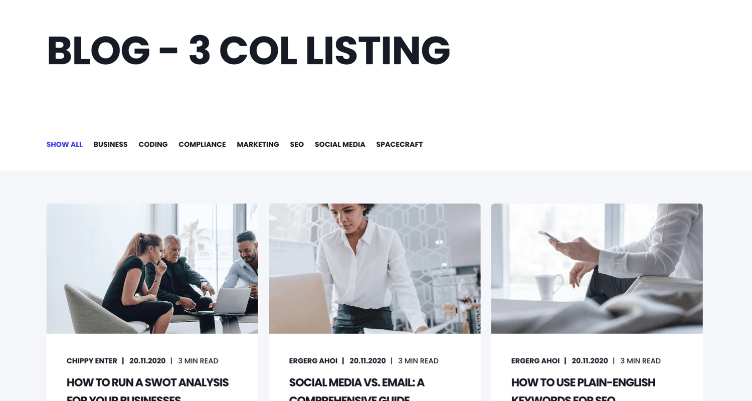 How do I edit the filters on the blog listing page?