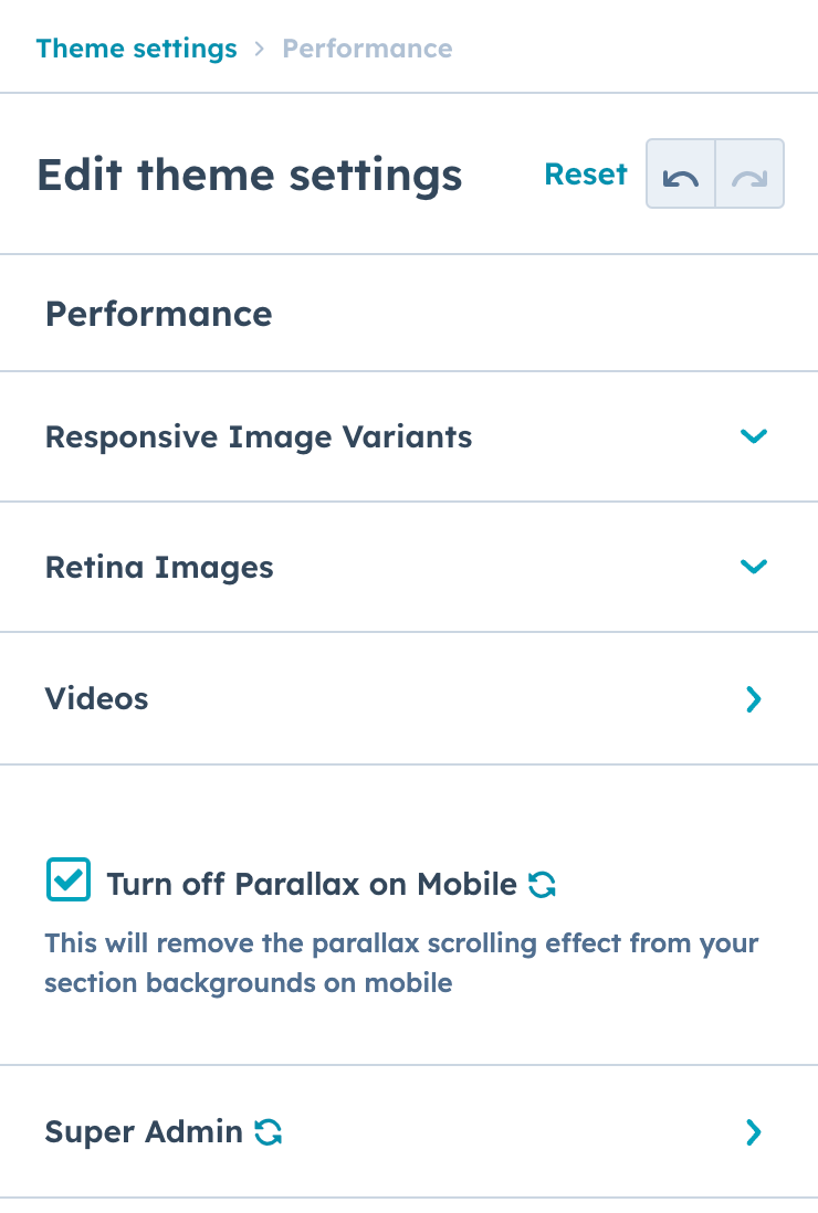 How do I turn off the Parallax effect for images on mobile?