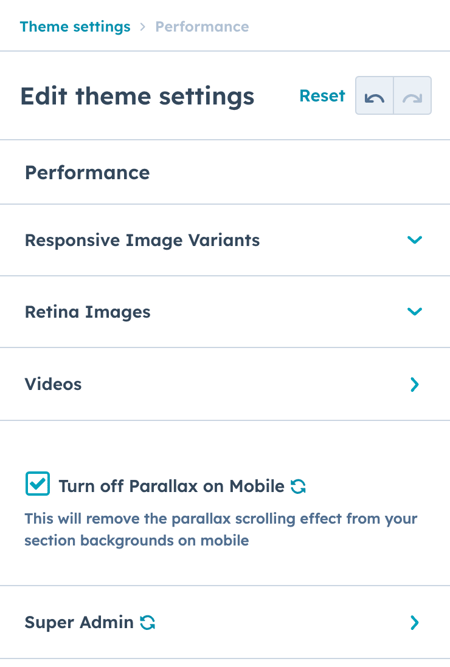 How do I turn off the Parallax effect for images on mobile?
